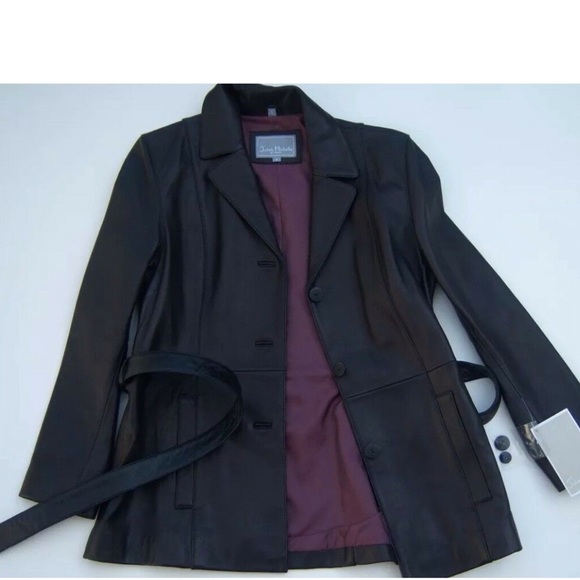 Jackets & Coats | Juliet Michelle Black Belted Leather Jacket M Nwot ...